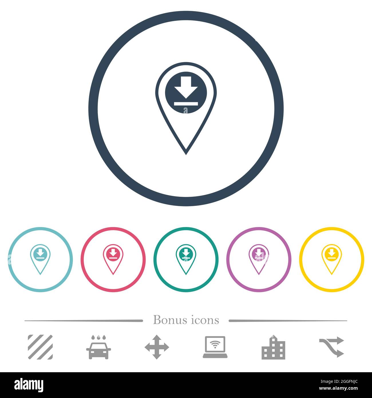 GPS location download flat color icons in round outlines. 6 bonus icons ...