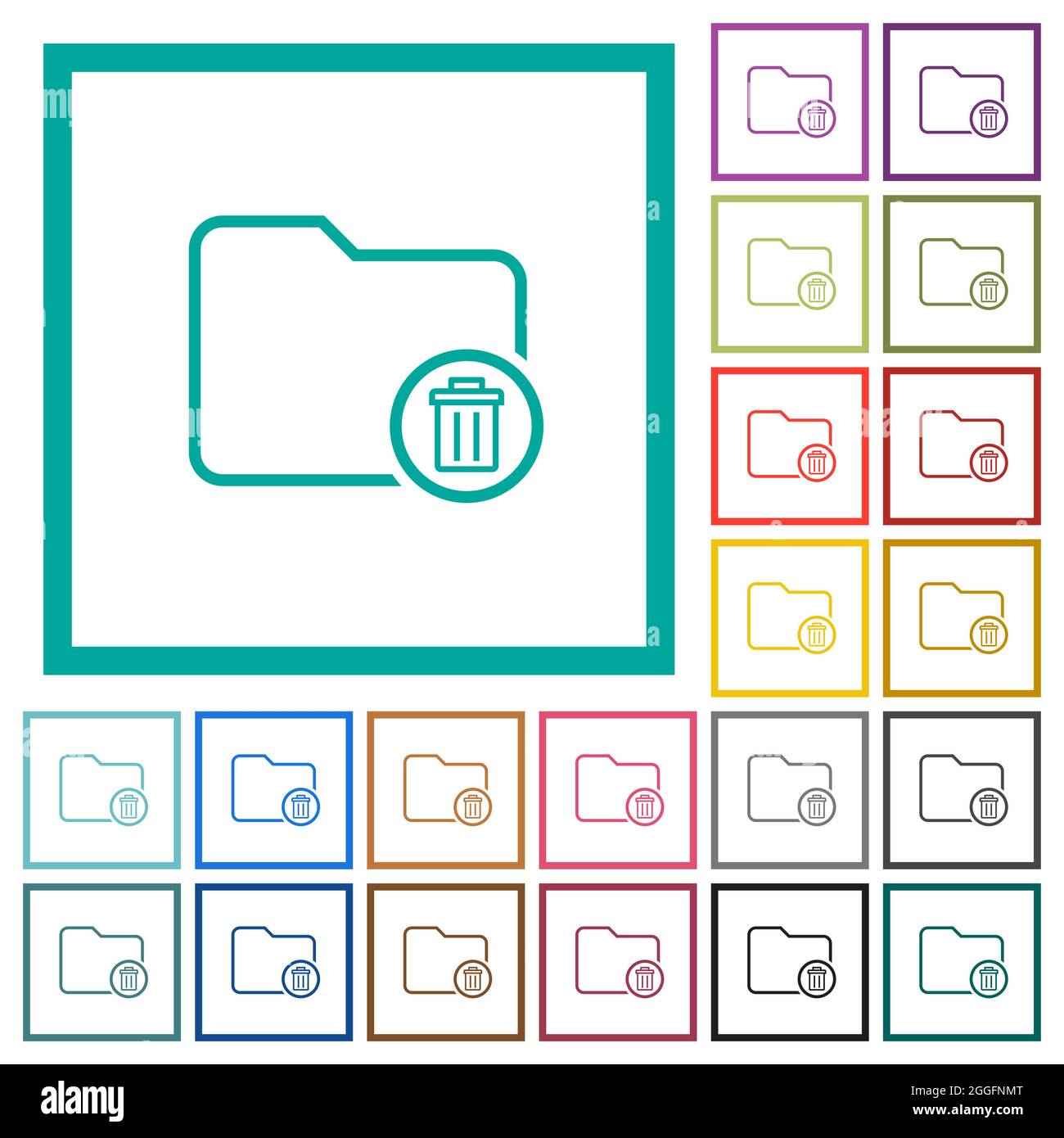 Delete directory outline flat color icons with quadrant frames on white ...