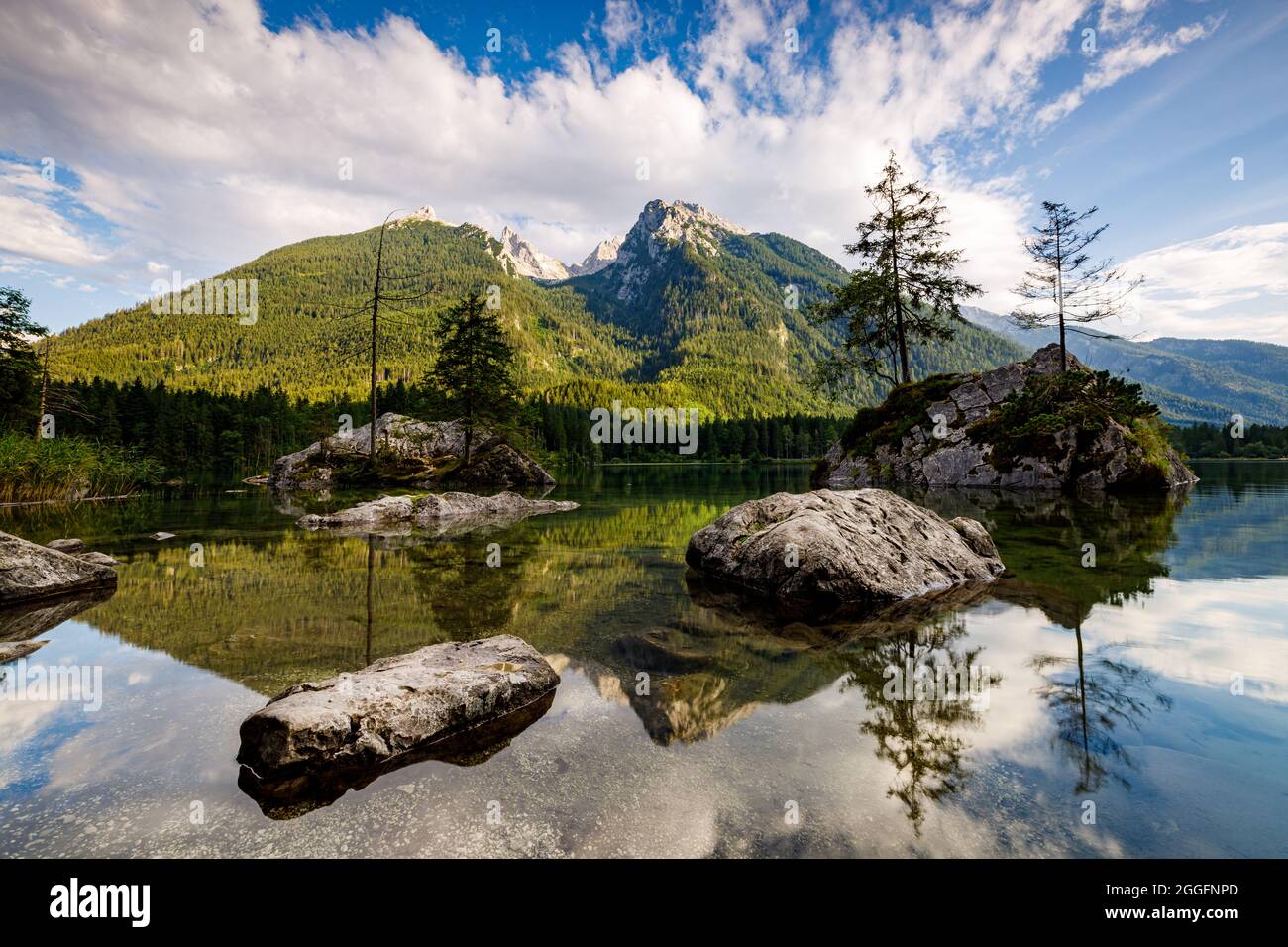 The lake Hintersee in the bavarian Alps at Ramsau in Germany Stock ...
