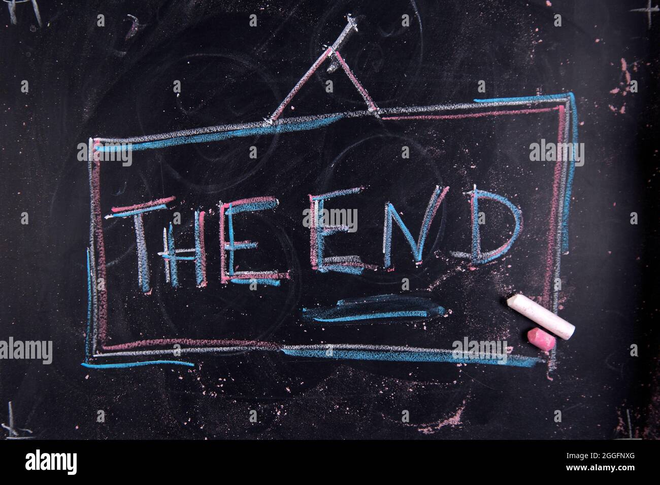 Graphical representation of the word, The End, written with chalk on ...
