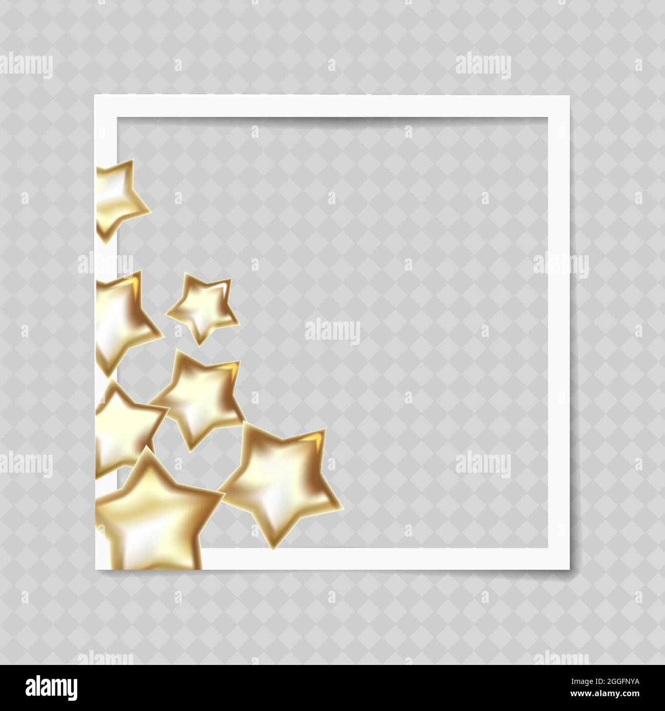 Festive photo frame with golden stars isolated on transparent ...