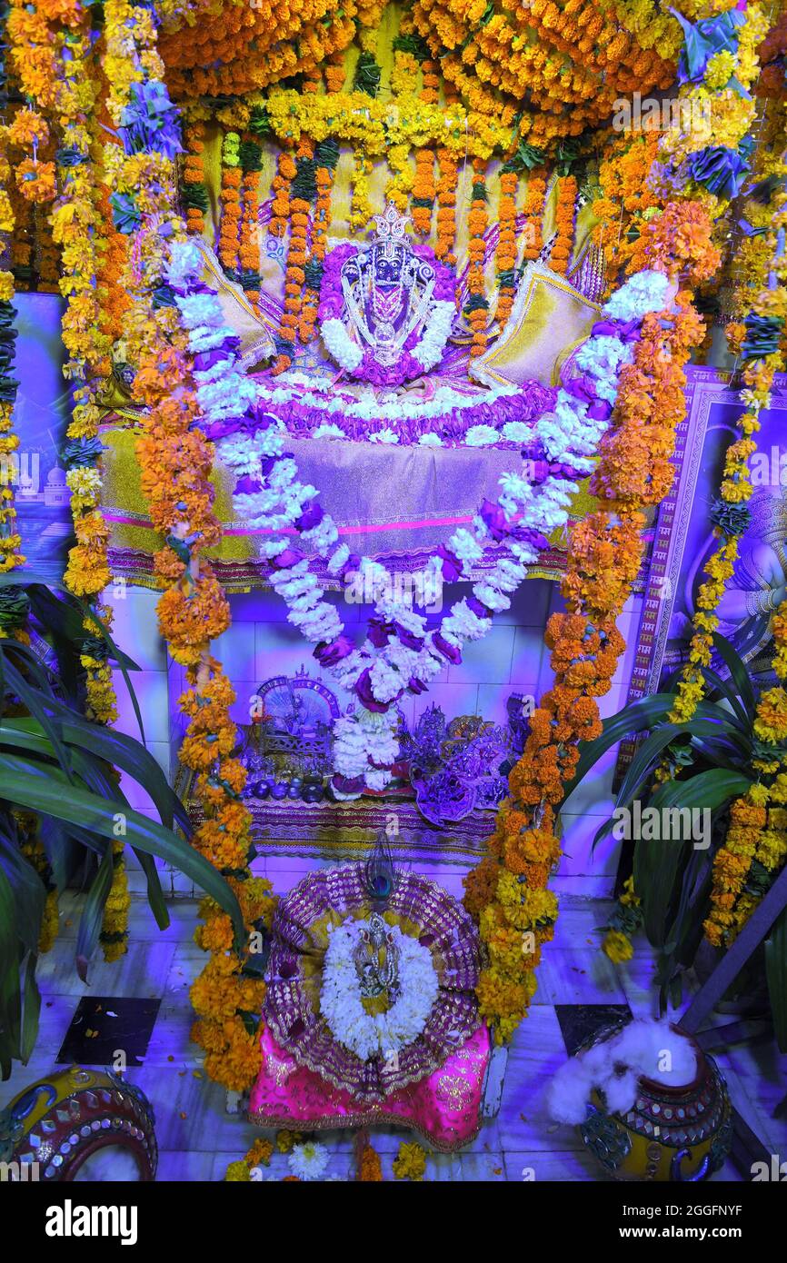 BEAWAR, RAJASTHAN, INDIA, Aug. 30, 2021: Idol of Hindu Lord Krishna ...