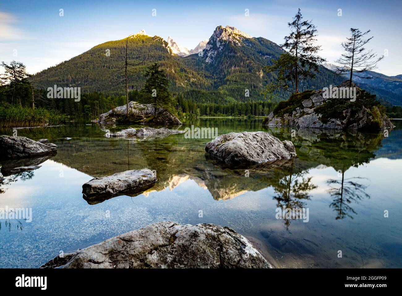 The lake Hintersee in the bavarian Alps at Ramsau in Germany Stock ...