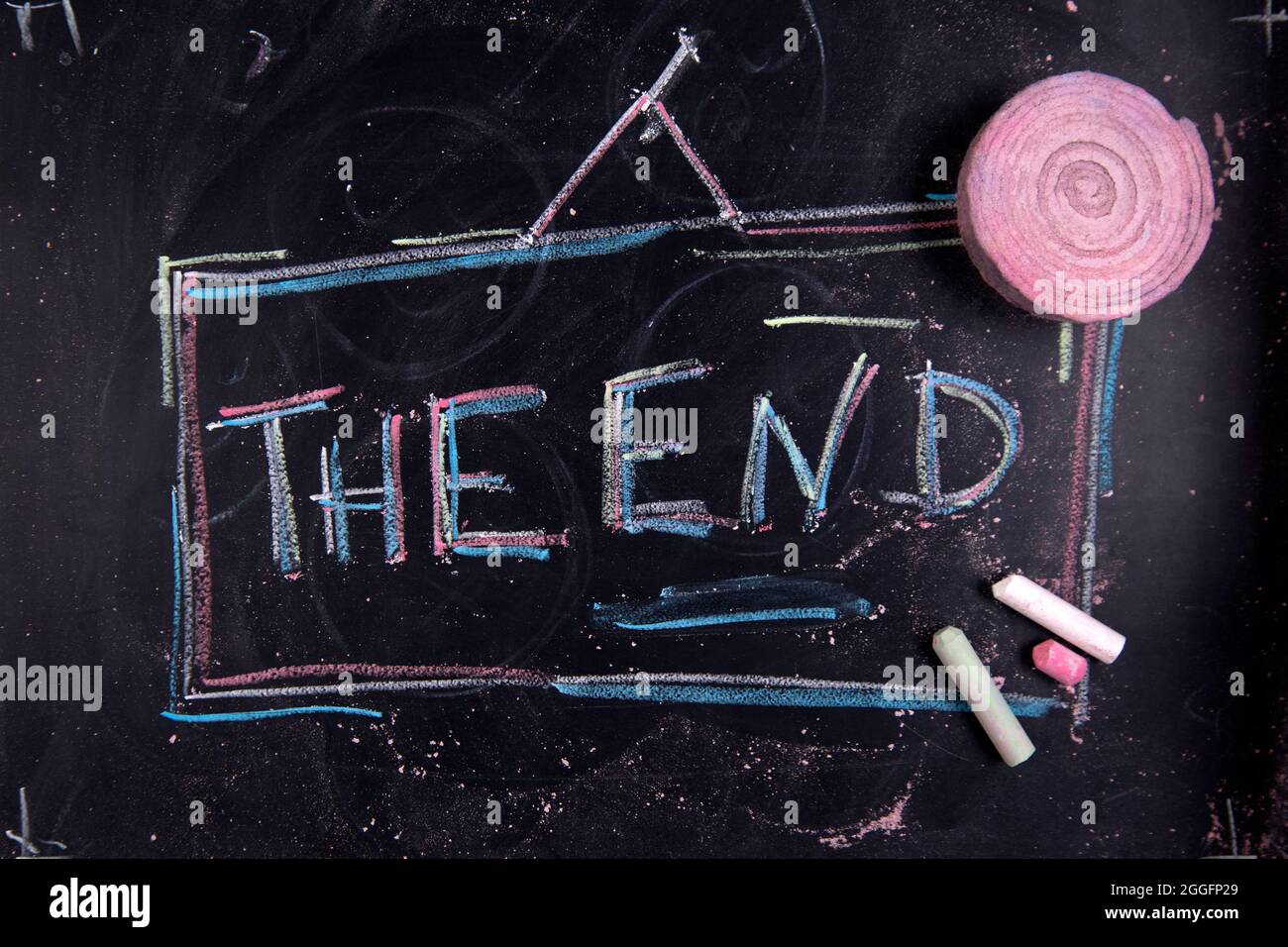 Graphical representation of the word, The End, written with chalk on ...
