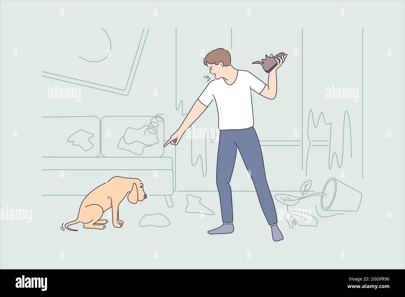 Being angry at pet concept. Young angry aggressive man cartoon ...