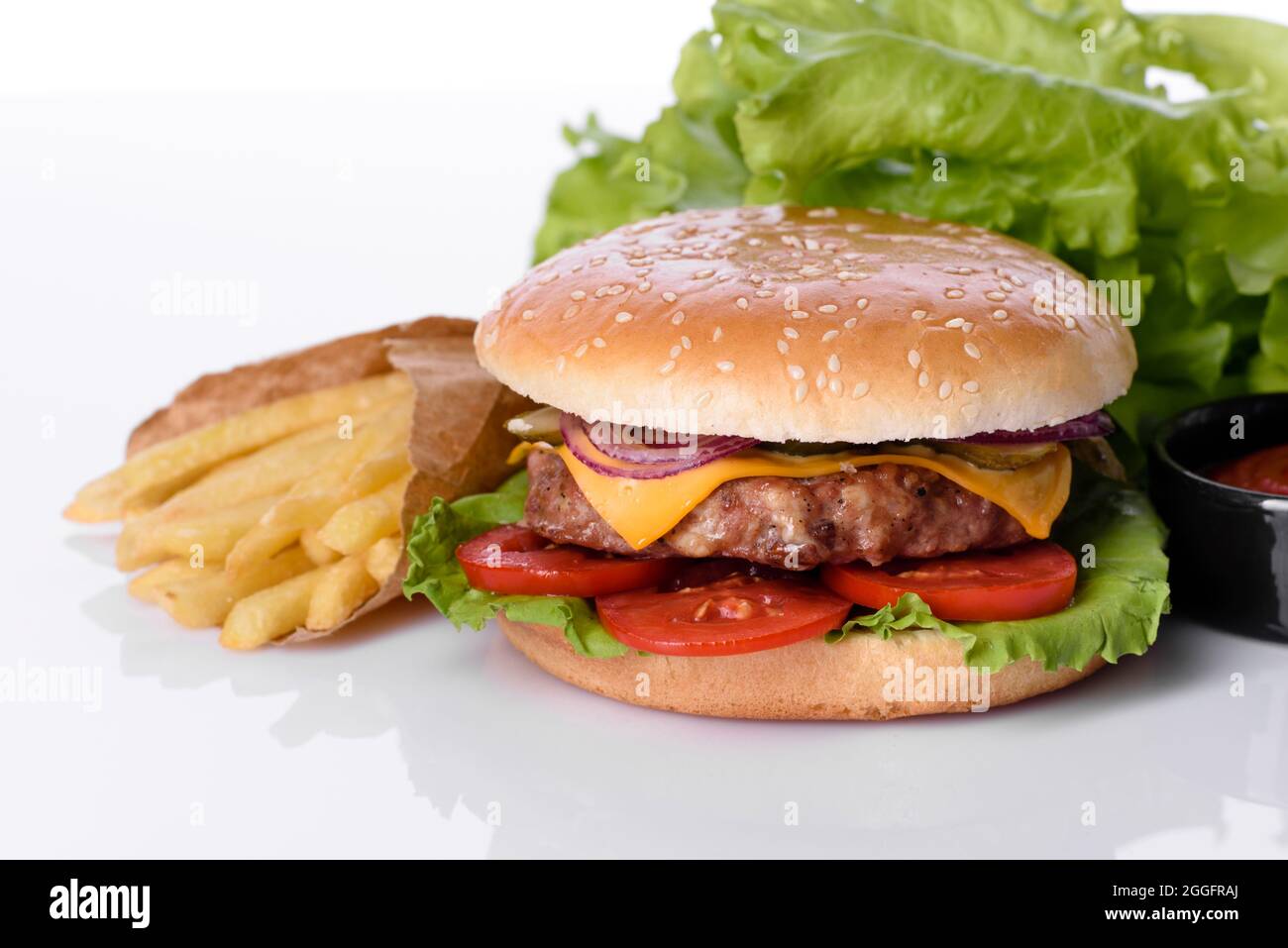 Delicious fresh homemade burger isolated on white Stock Photo - Alamy