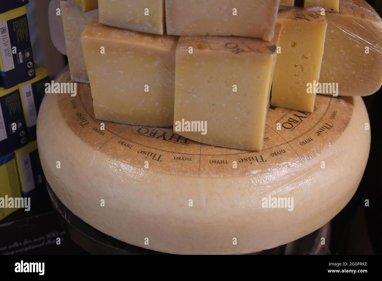 Copenhagen, Denmark., 31 August 2021, Danish cheese from danish thybo ...