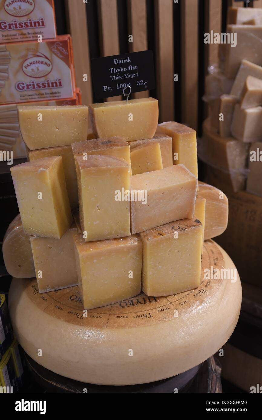 Copenhagen, Denmark., 31 August 2021, Danish cheese from danish thybo ...