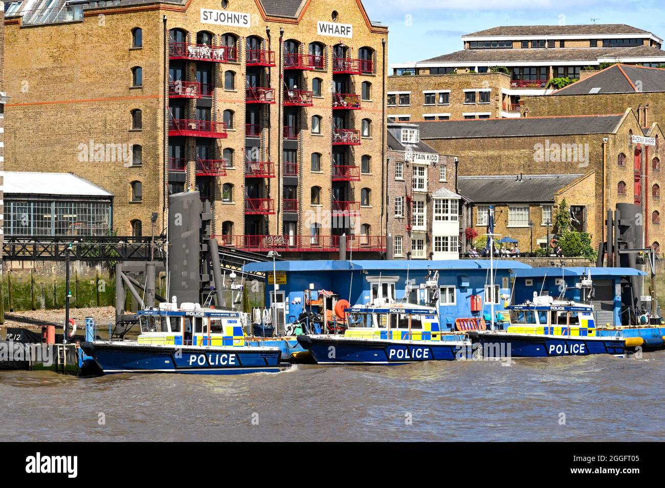 London, England - August 2021: Metropolitan Police boats moored ...
