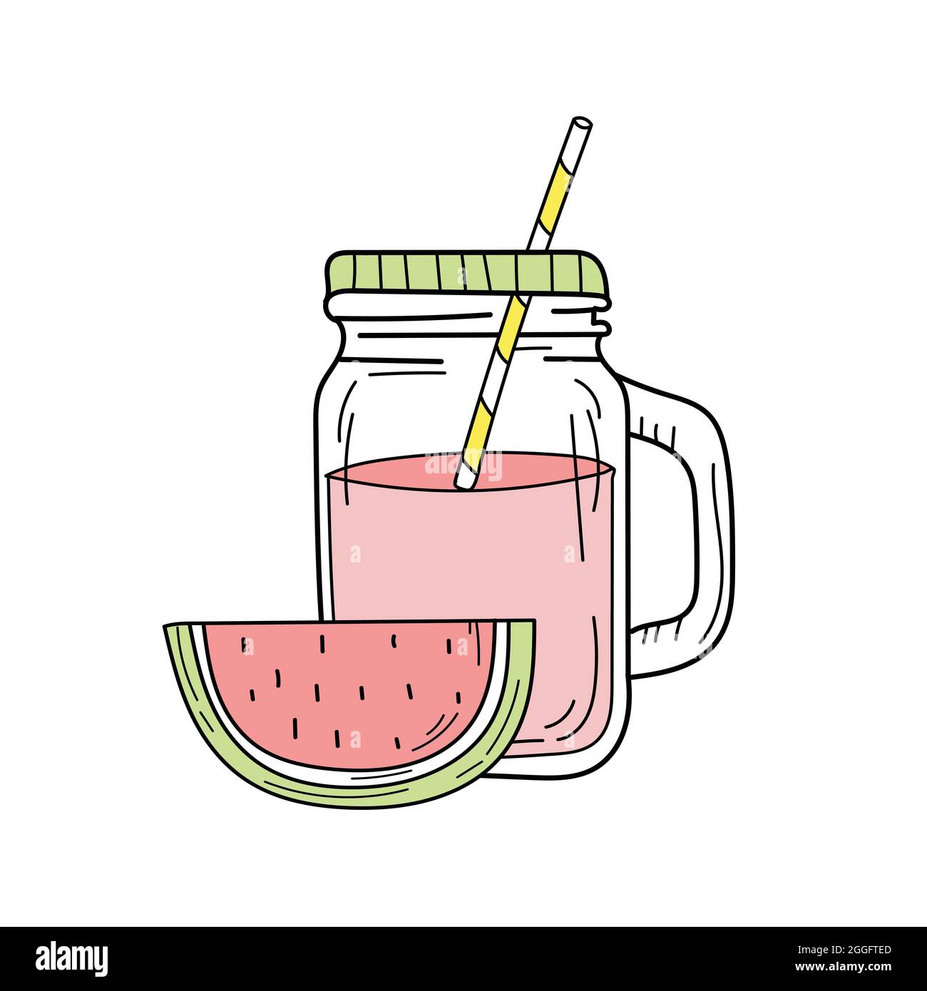 Hand drawn watermelon lemonade in a glass jar. Vector on white ...