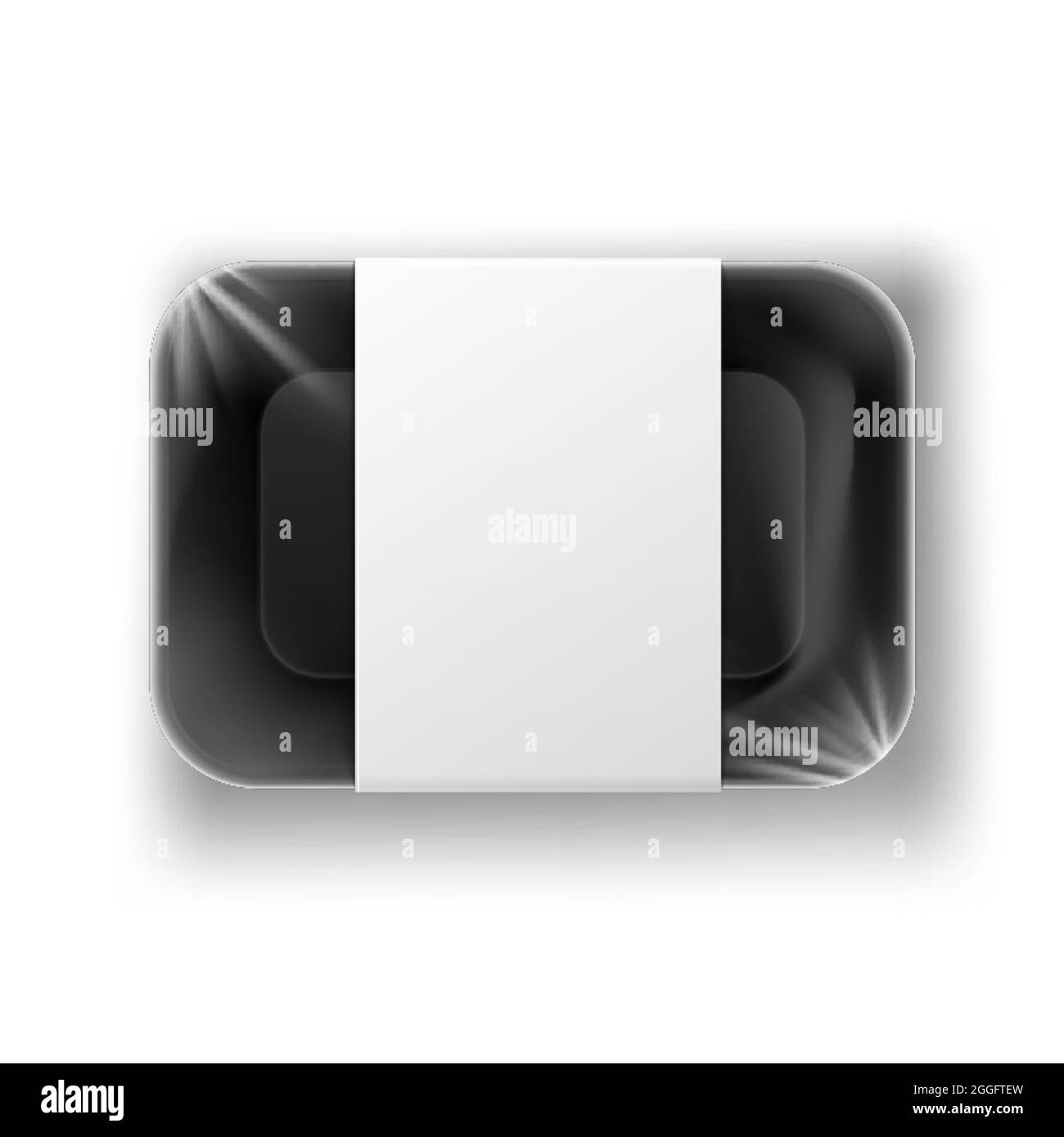 Realistic design template with black food tray on white background top ...