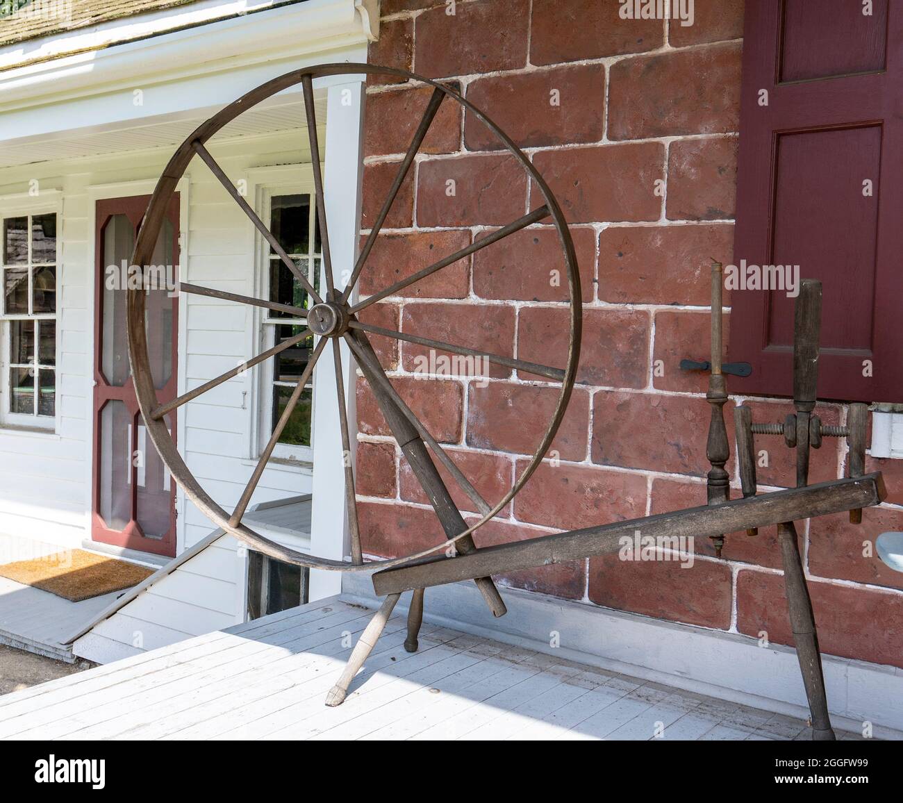 Spinning wheel in front of the Hopper Goetschius Museum in New Jersey ...