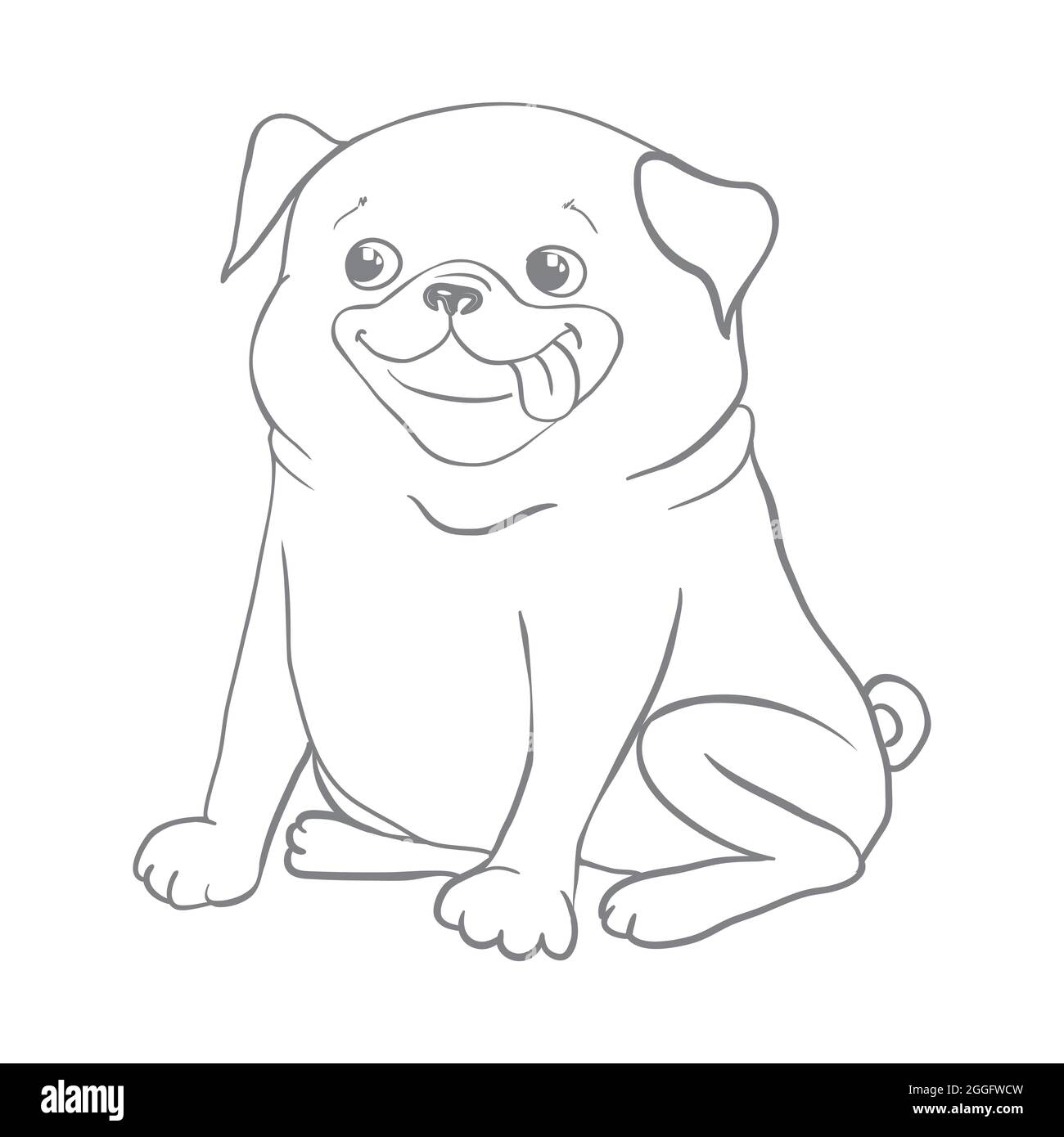 Dog sketch a hand drawn happy fashionable pug. Vector illustration ...