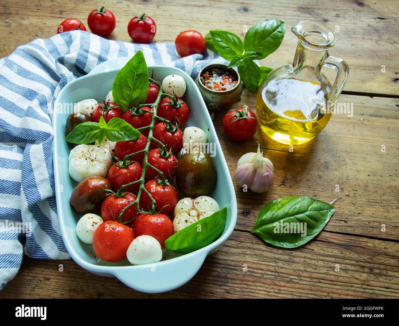 Salad. Fresh vegetable salad with tomato, basil, mozzarella cheese ...