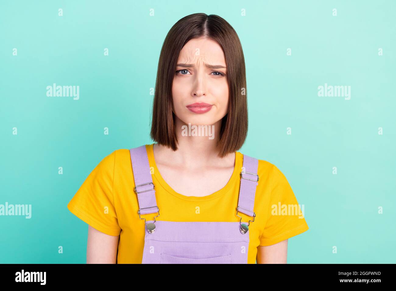 Photo of young unhappy doubtful woman face distrust bad mood upset ...