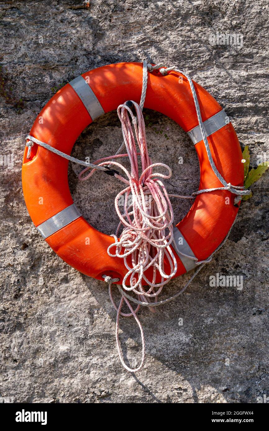 Safety Life Ring - Charlestown Dock, Cornwall, UK Stock Photo - Alamy