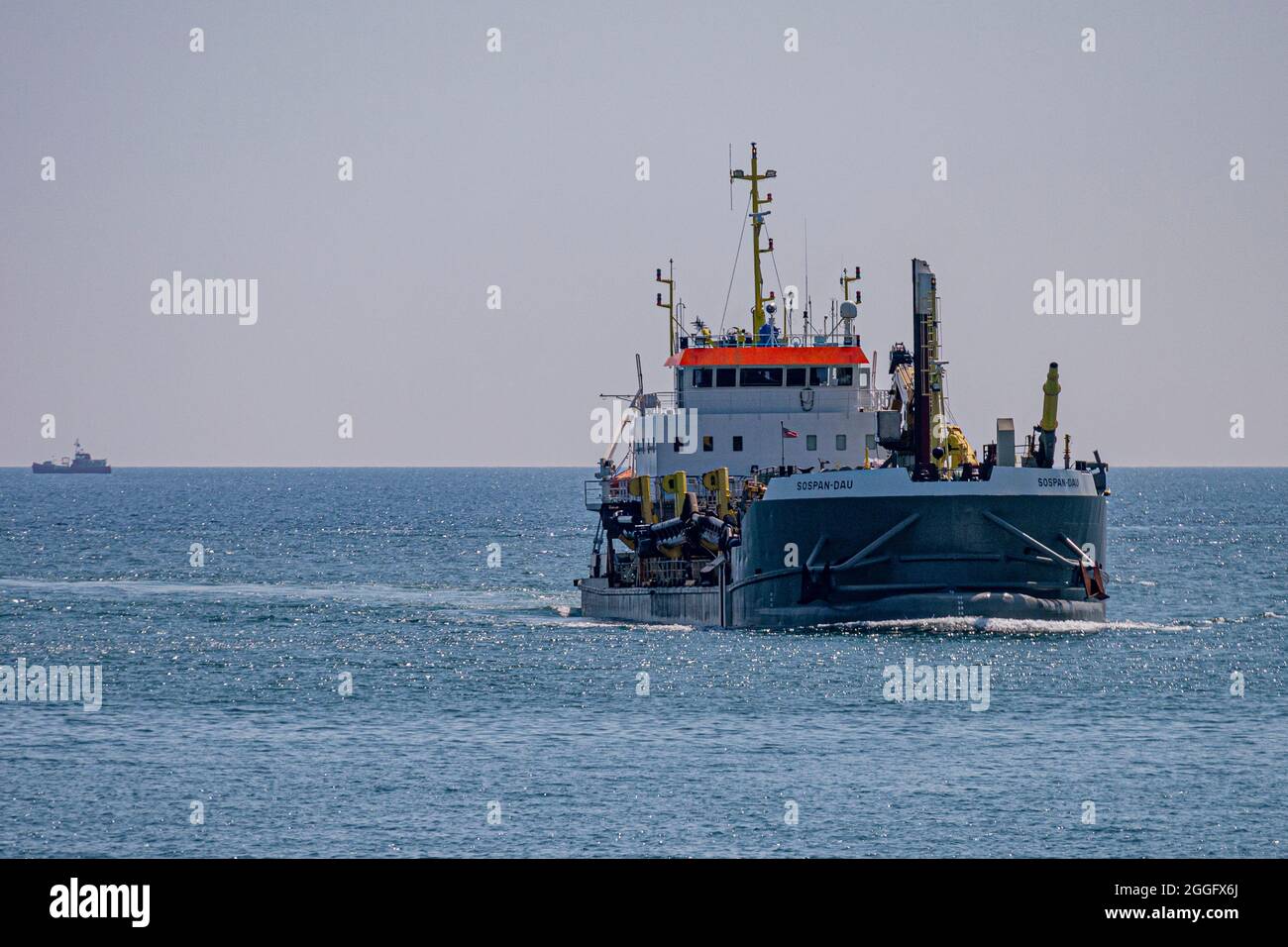 The 'Sospan-Dau' Dutch Dredger heading for Fowey harbour, Cornwall, UK ...