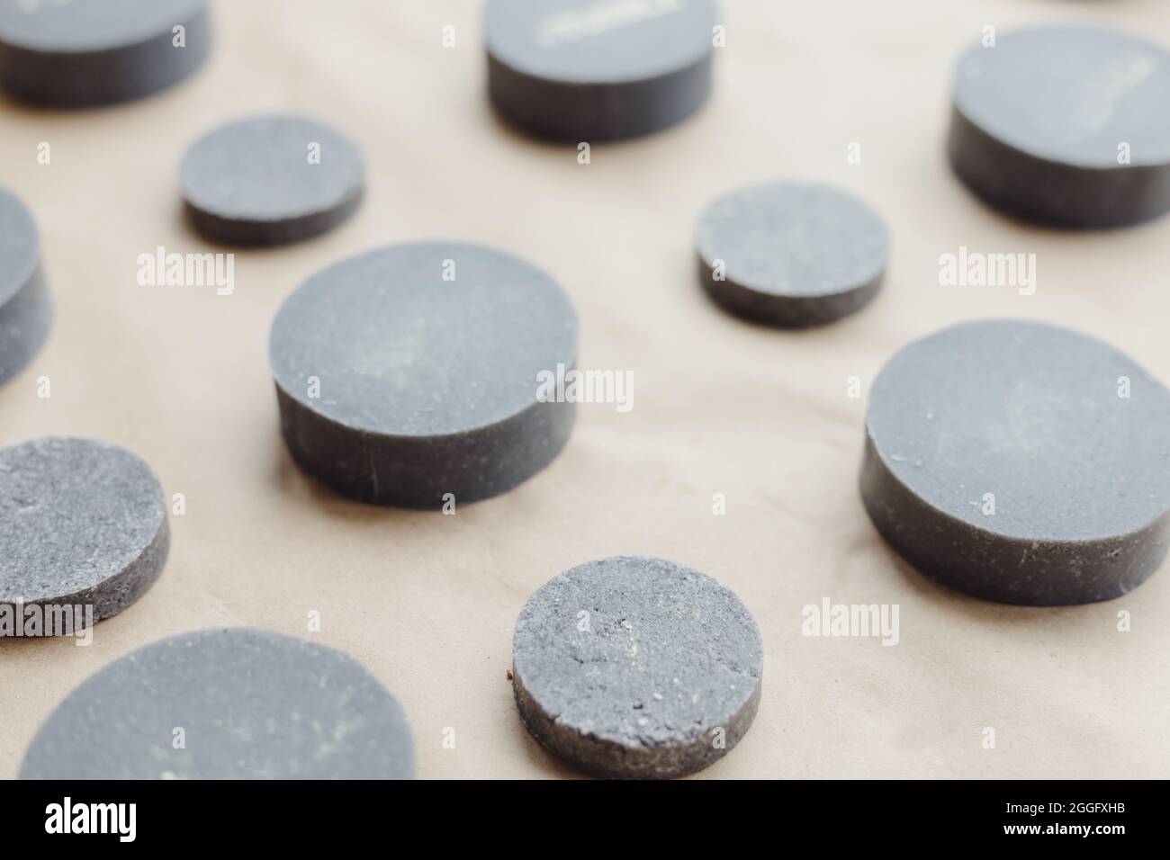 Eco friendly natural solid shampoo and hair conditioner on paper ...