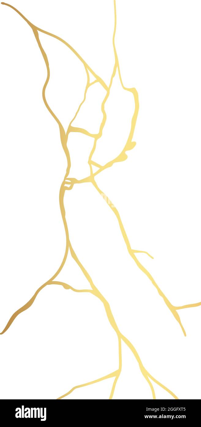 Gold kintsugi crack vector card on white background. Golden texture ...