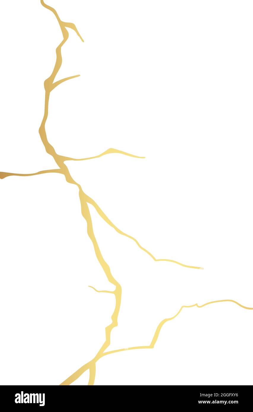 Gold kintsugi crack vector card on white background. Golden texture ...