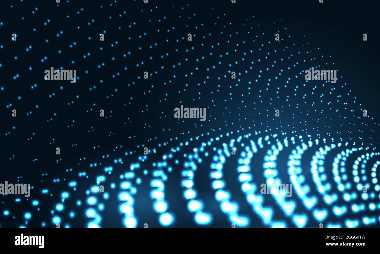 Vector digital technology particle wave in dark blue abstract background. Hi tech particles ...