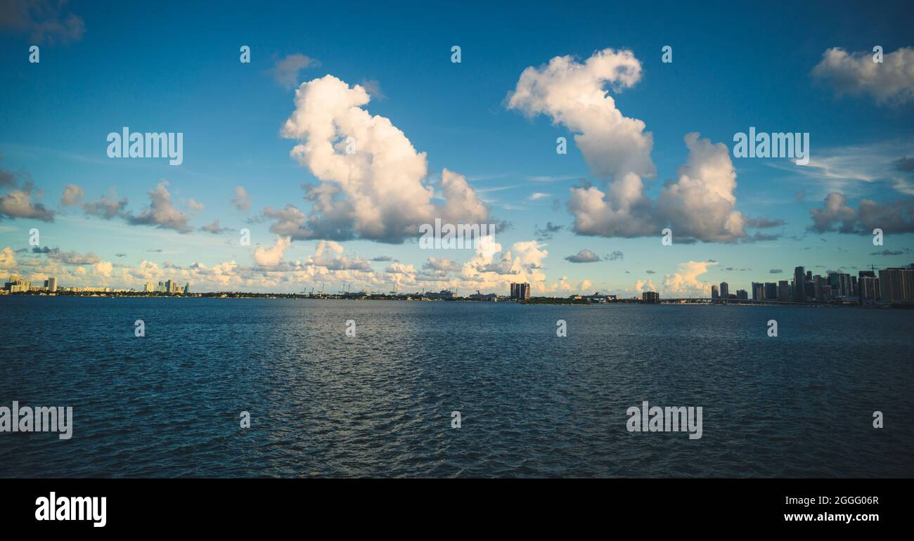 Beautiful panoramic view of Miami city skyline with the Atlantic ocean ...