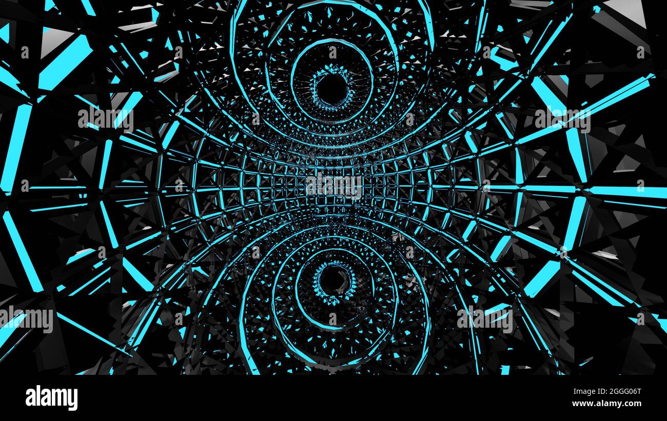 Graphic illustration of bright blue and black color wireframe structure ...