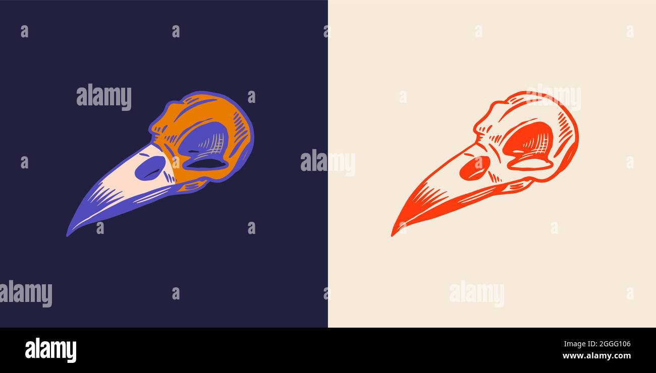 Birds skull line art. Magic cranium for the witch. Hand drawn vector ...