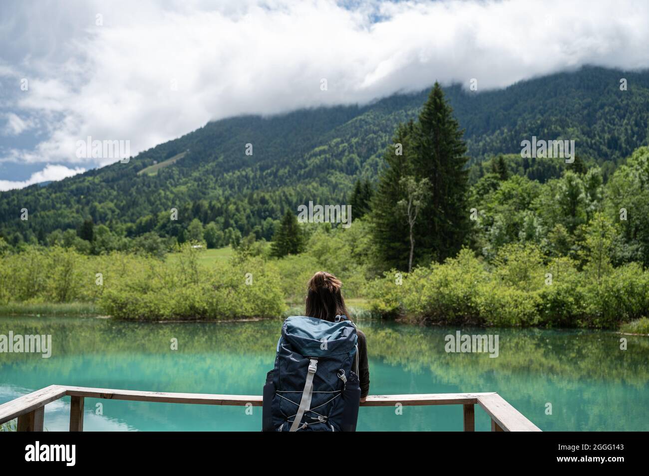 Beautiful female traveler backpacker rest hi-res stock photography and ...