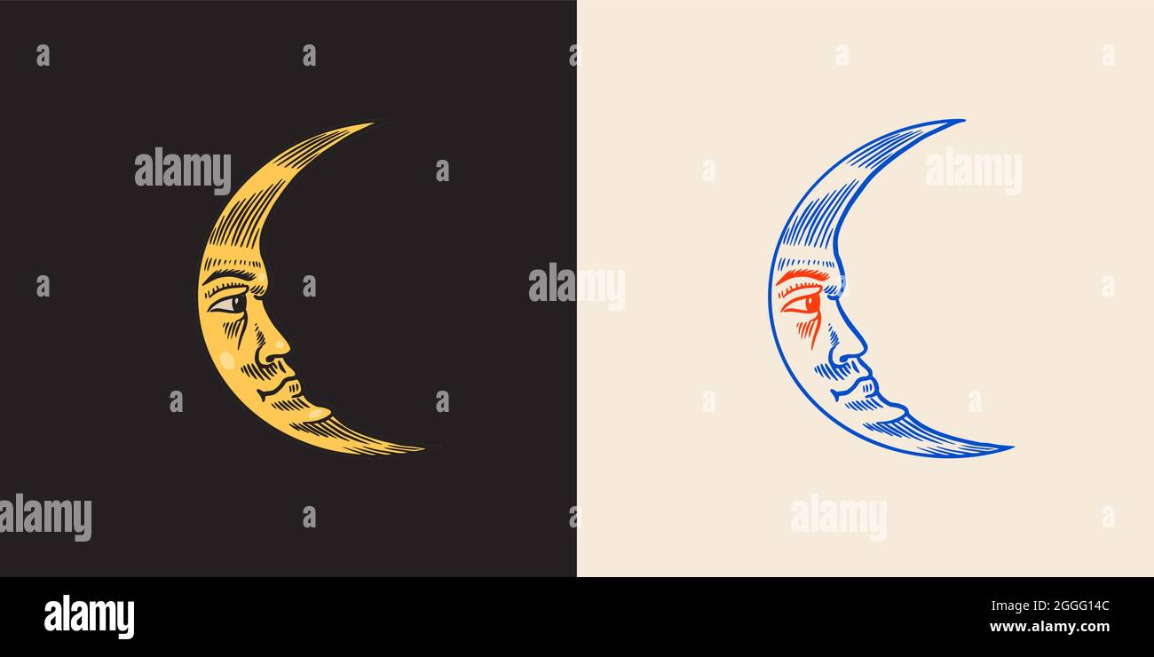 Mystical moon. Astronomy, alchemy and astrology symbol. Magic face ...