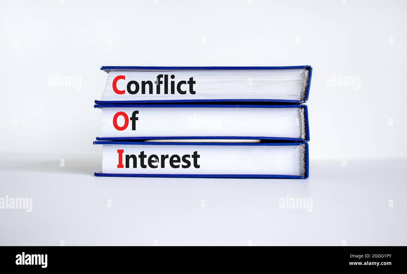COI, Conflict of interest symbol. Books with concept words 'COI ...