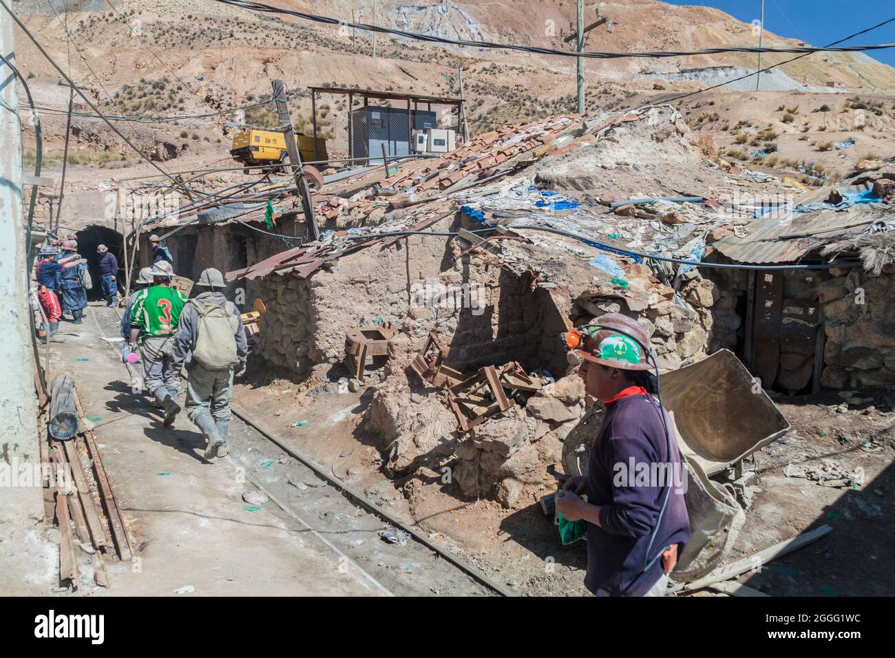 POTOSI, BOLIVIA - APRIL 20, 2015: Bolivian miners go to work inside ...