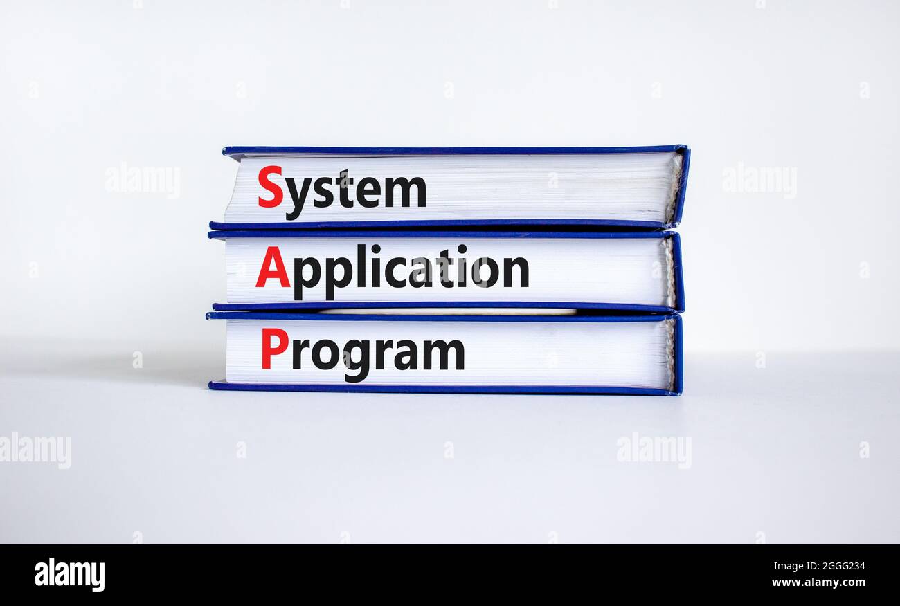 SAP, system, application, product symbol. Books with words SAP, system ...