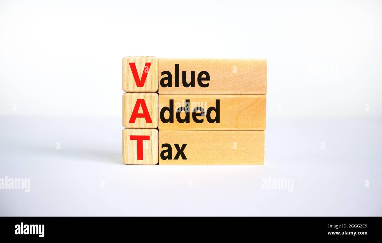 VAT, value added tax symbol. Wooden blocks with concept words 'VAT ...
