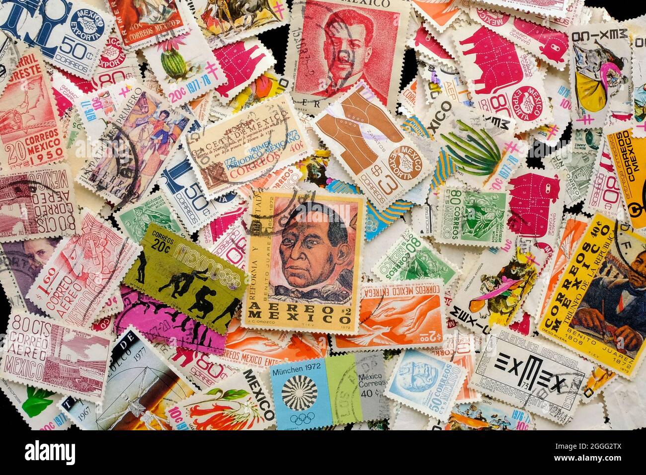 Assorted collection of postage stamps from Mexico depicting historic ...