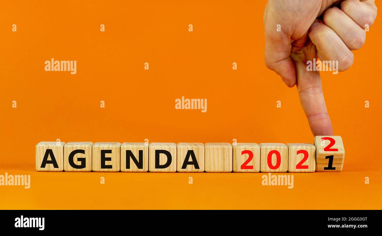 Planning 2022 Agenda New Year Symbol Businessman Turns Wooden Cubes
