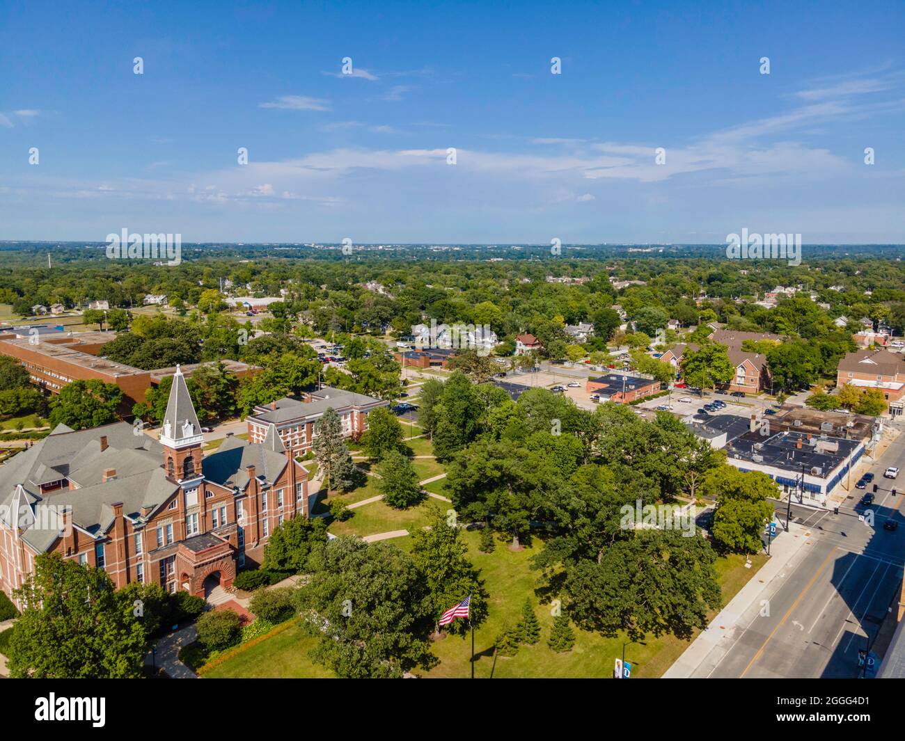 Aerial photograph of Drake University, a liberal arts university in Des ...