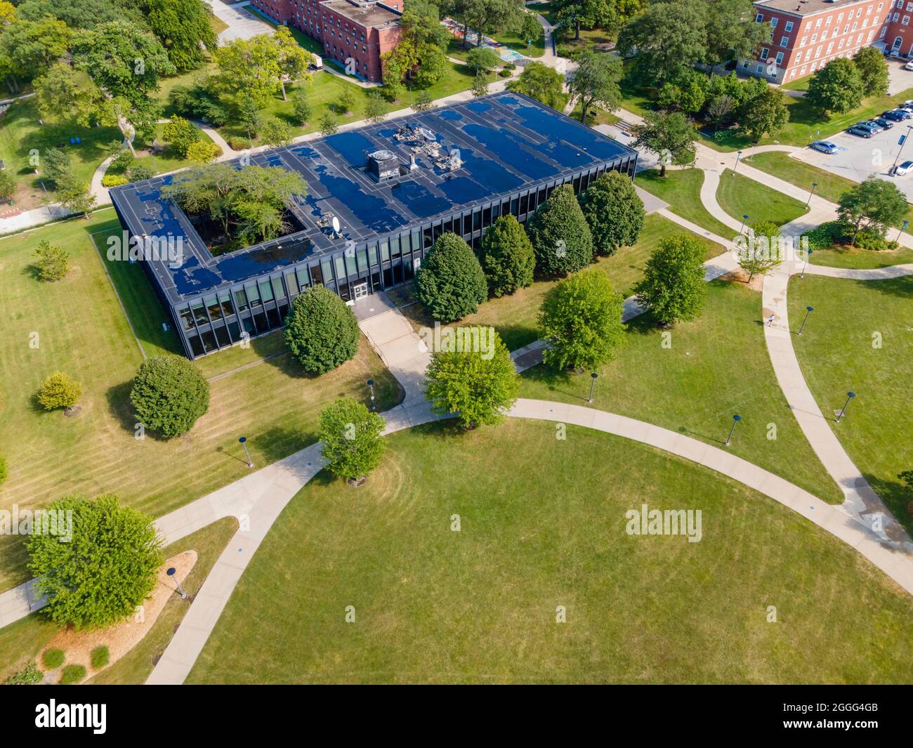 Aerial photograph of Drake University, a liberal arts university in Des ...