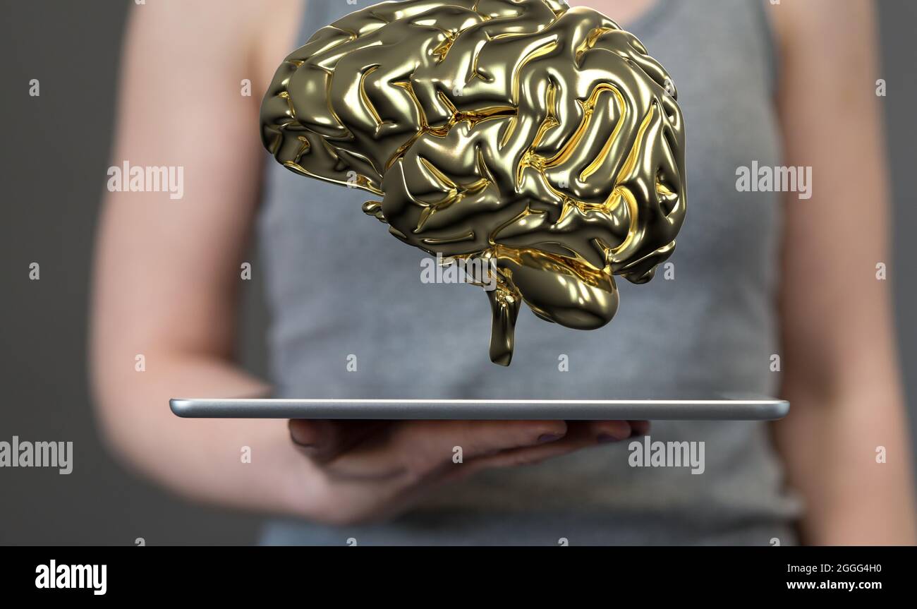 Person presenting the virtual projection of human brain Stock Photo - Alamy