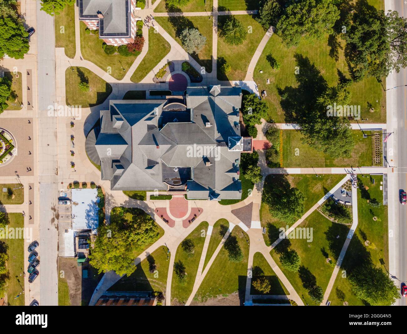Aerial photograph of Drake University, a liberal arts university in Des ...