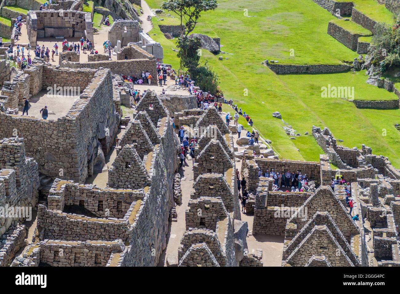 MACHU PICCHU, PERU - MAY 18, 2015: Crowds of visitors at Machu Picchu ...