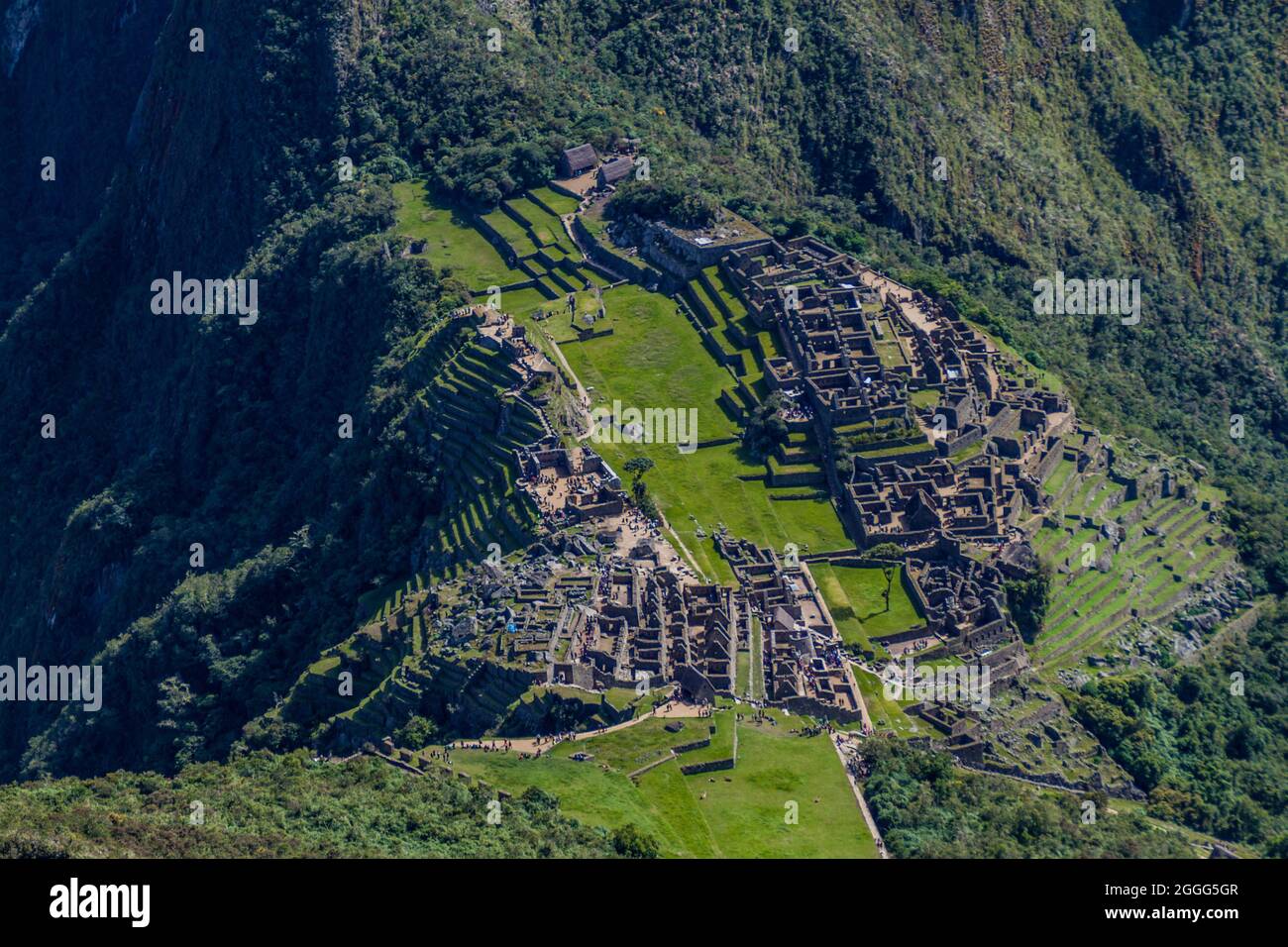 Aerial view of Machu Picchu ruins from Machu Picchu mountain, Peru ...