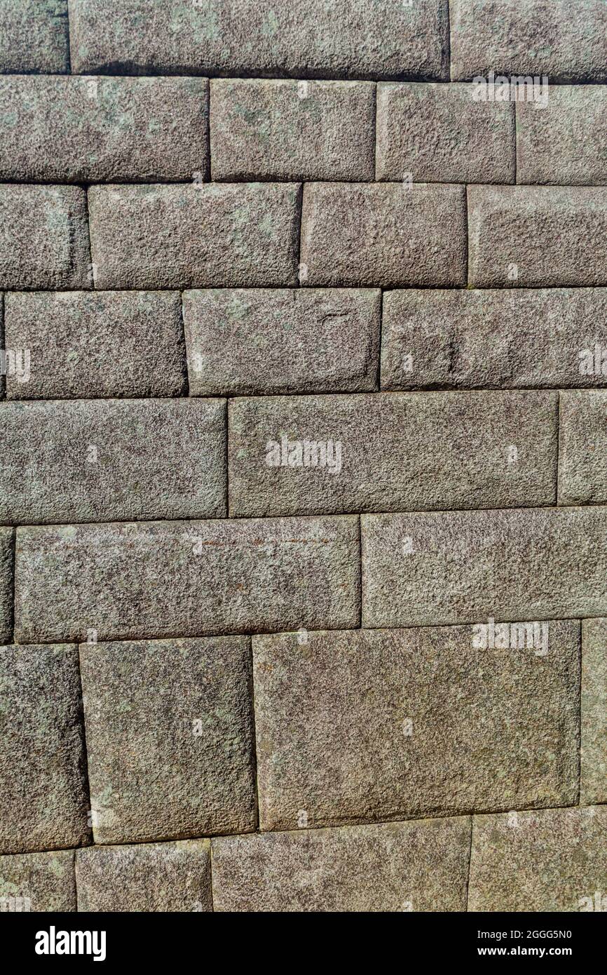 Detail of perfect Inca stonework of Temple of the Sun at Machu Picchu ...