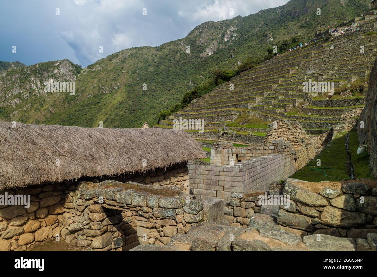 Preserved buildings along with Temple of the Sun at Machu Picchu ruins ...