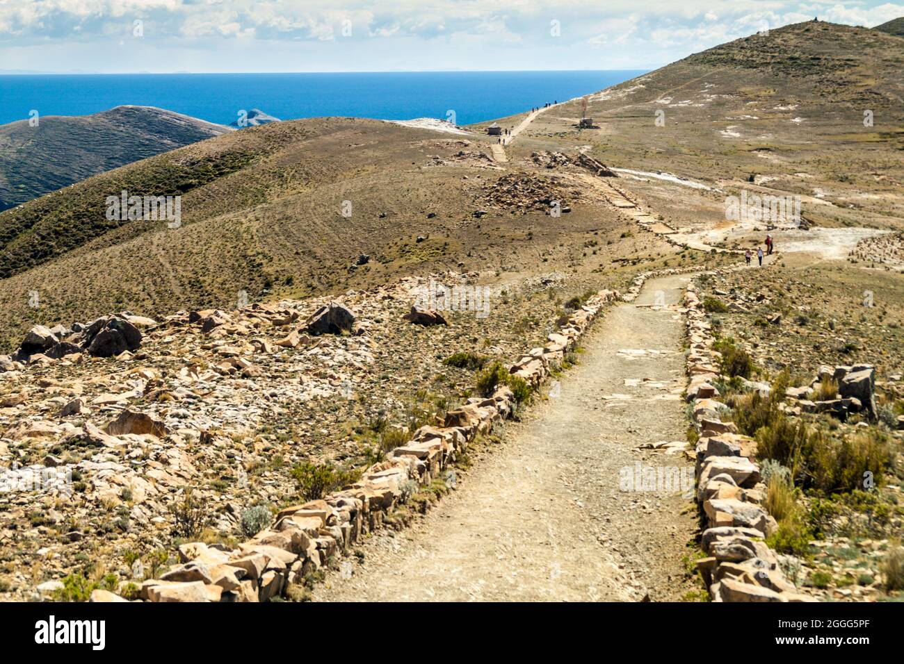 Ancient Inca trail at Isla del Sol (Island of the Sun) in Titicaca lake ...