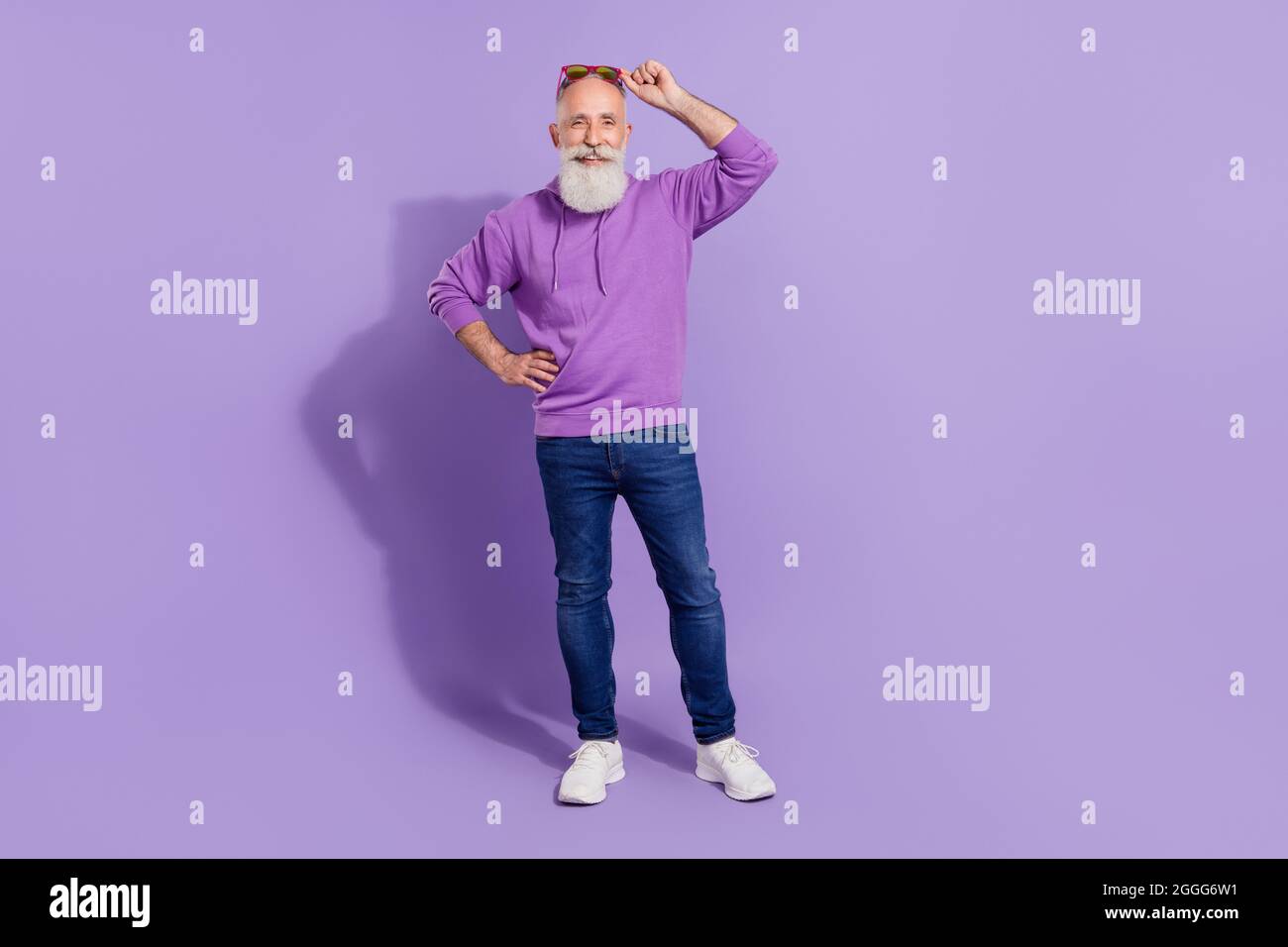 Full length body size view of attractive cheerful grey-haired man ...