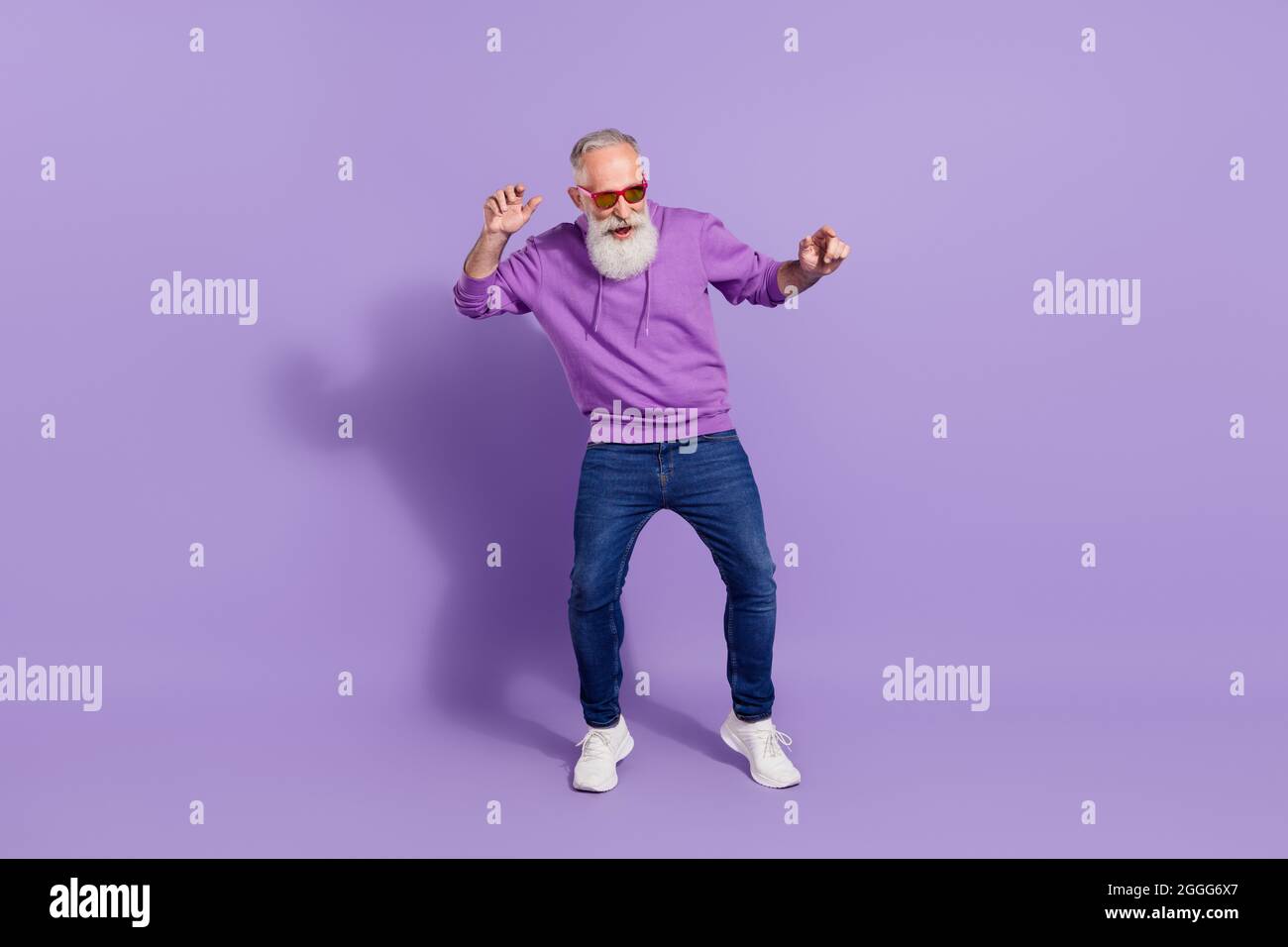 Full length body size view of attractive cheerful funky grey-haired man ...