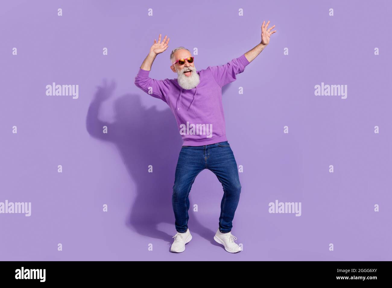Full length body size view of attractive cheerful carefree grey-haired ...