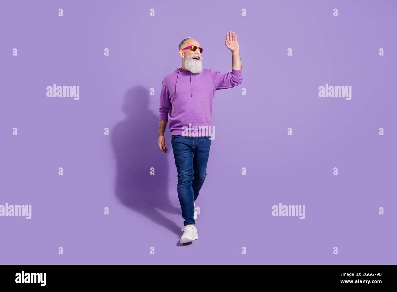 Full length body size view of attractive cheerful confident grey-haired ...