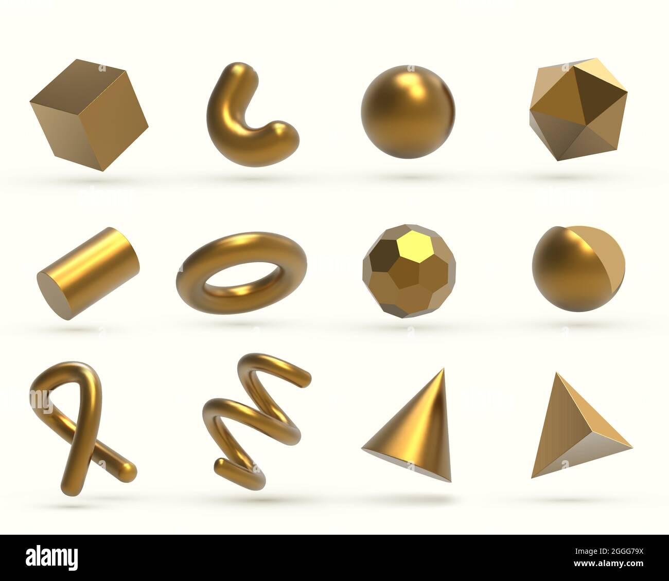 Realistic 3D Golden Geometric Shapes Objects. Realistic geometry ...